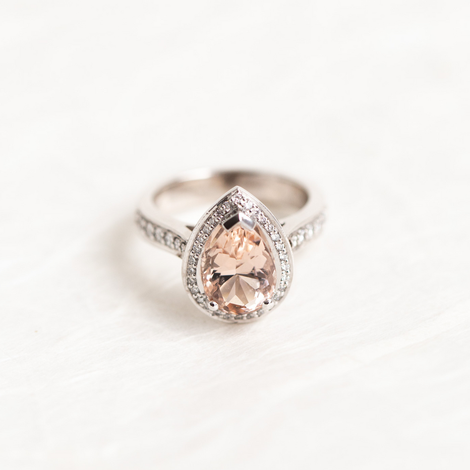18K White Gold Pear Cut Morganite Ring – Claudia Jewellers