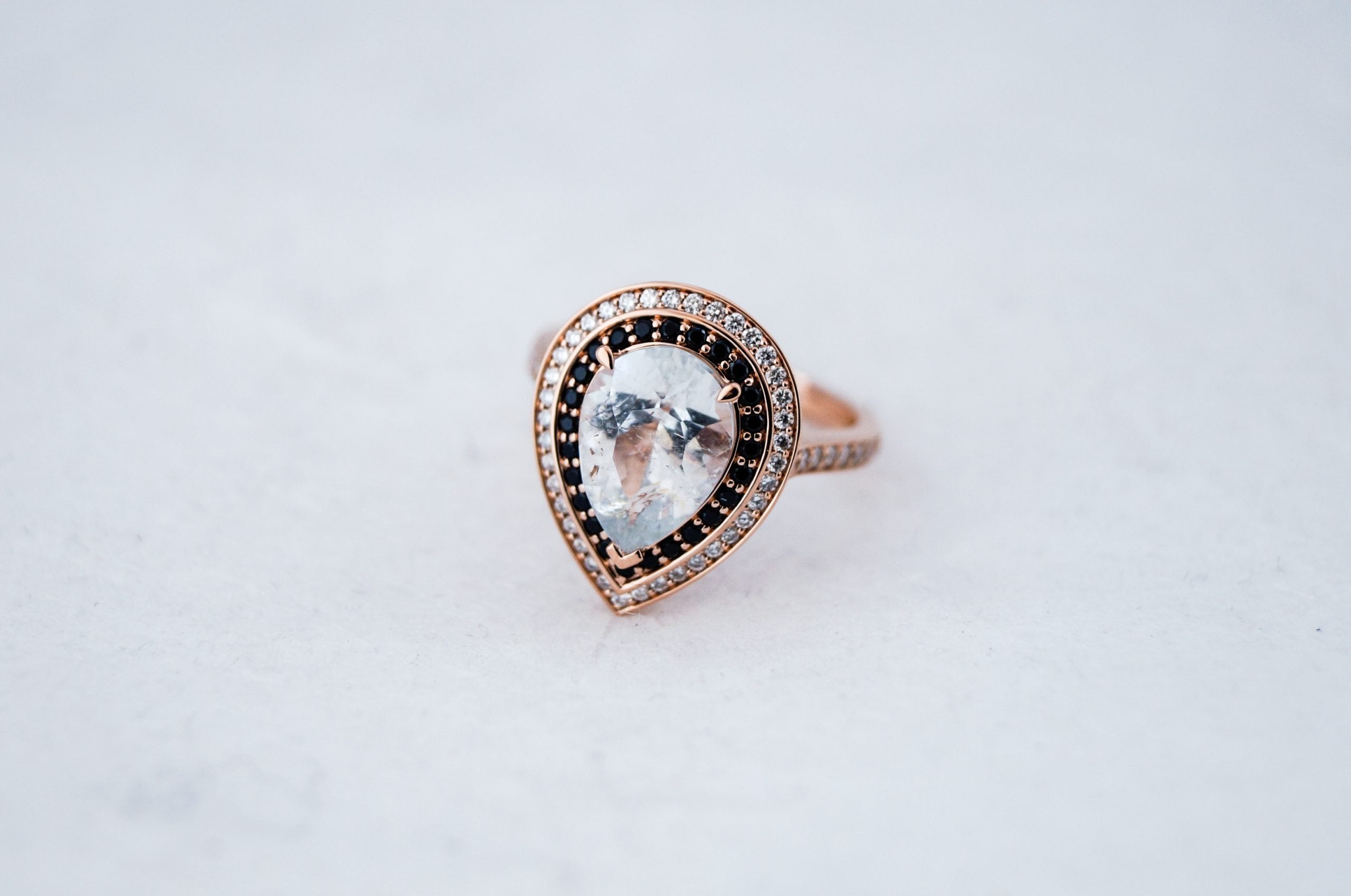 Topaz and Black Diamond Halo Ring | Claudia Jewellers